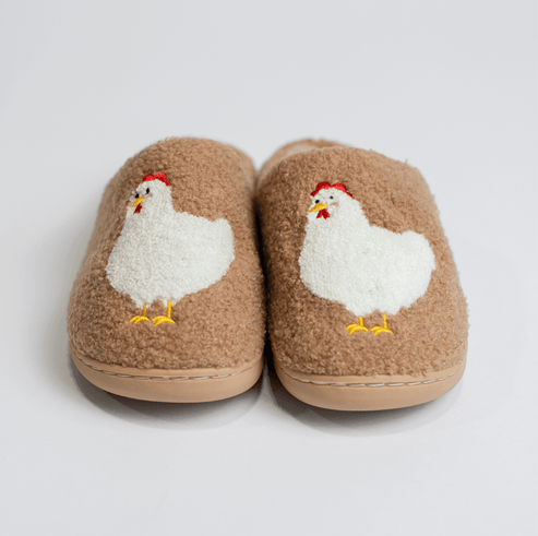 Brown Fuzzy Chicken Slippers - Adult - American Farm Company