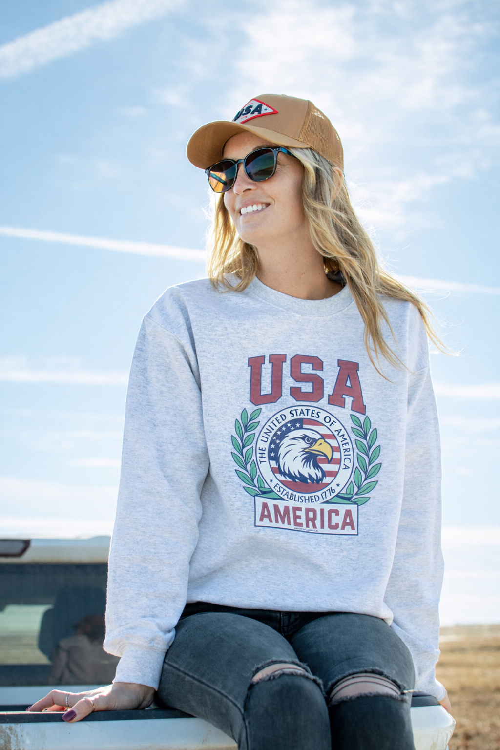 Patriotic 'USA' Red Seal Ash Crewneck – American Farm Company