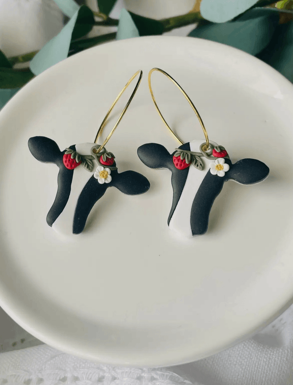 Strawberry Cow Clay Hoop Earrings - American Farm Company